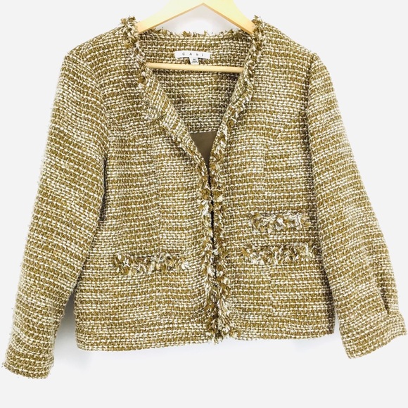 CAbi | Jackets & Coats | Cabi Phoebe Gold Tan Tweed Knit Blazer Jacket ...